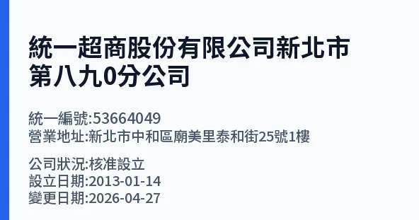 統一超商股份有限公司新北市第八九0分公司的照片-統編 53664049(新北市) 公司登記資料與營業項目詳細圖表