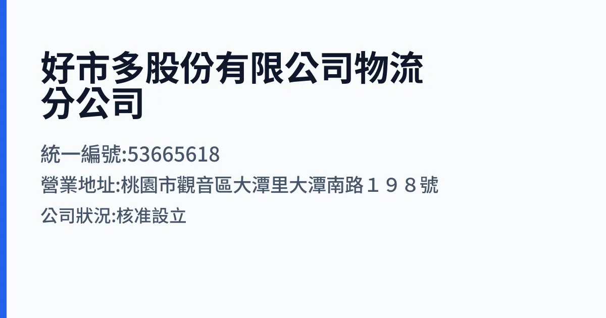 好市多股份有限公司物流分公司 - 統編 53665618（桃園市） 公司登記資料與營業項目詳細圖表