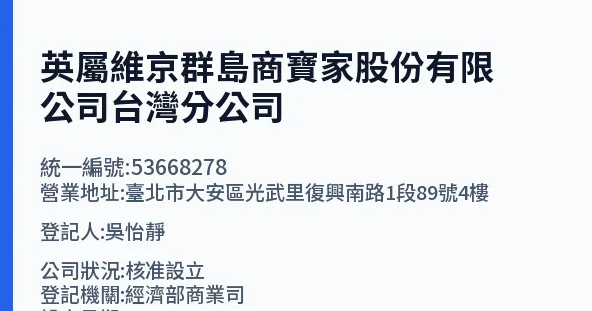 英屬維京群島商寶家股份有限公司台灣分公司的照片-統編 53668278(臺北市) 公司登記資料與營業項目詳細圖表