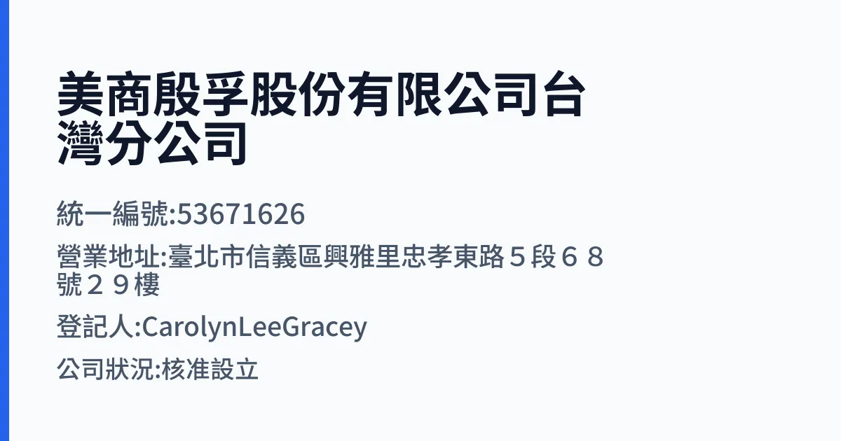 美商殷孚股份有限公司台灣分公司 - 統編 53671626(臺北市) 公司登記資料與營業項目詳細圖表