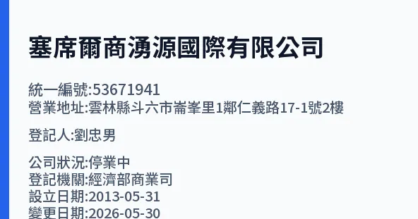 塞席爾商湧源國際有限公司的照片-統編 53671941(雲林縣) 公司登記資料與營業項目詳細圖表