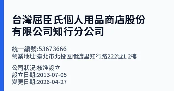 台灣屈臣氏個人用品商店股份有限公司知行分公司的照片-統編 53673666(臺北市) 公司登記資料與營業項目詳細圖表