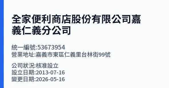 全家便利商店股份有限公司嘉義仁義分公司的照片-統編 53673954(嘉義市) 公司登記資料與營業項目詳細圖表