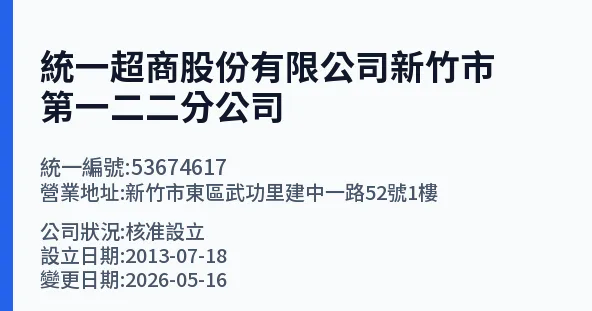 統一超商股份有限公司新竹市第一二二分公司的照片-統編 53674617(新竹市) 公司登記資料與營業項目詳細圖表
