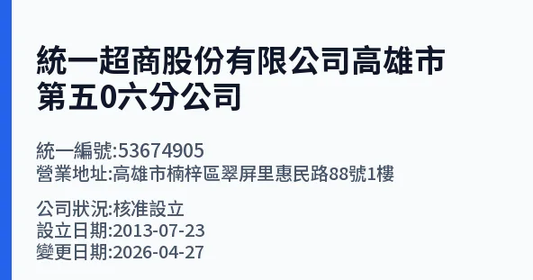 統一超商股份有限公司高雄市第五0六分公司的照片-統編 53674905(高雄市) 公司登記資料與營業項目詳細圖表