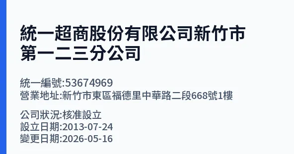 統一超商股份有限公司新竹市第一二三分公司的照片-統編 53674969(新竹市) 公司登記資料與營業項目詳細圖表