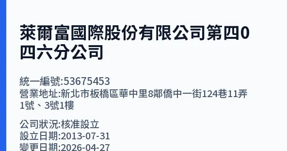 萊爾富國際股份有限公司第四0四六分公司的照片-統編 53675453(新北市) 公司登記資料與營業項目詳細圖表