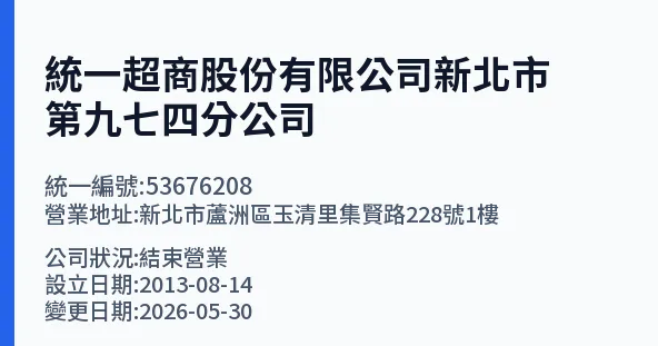 統一超商股份有限公司新北市第九七四分公司的照片-統編 53676208(新北市) 公司登記資料與營業項目詳細圖表