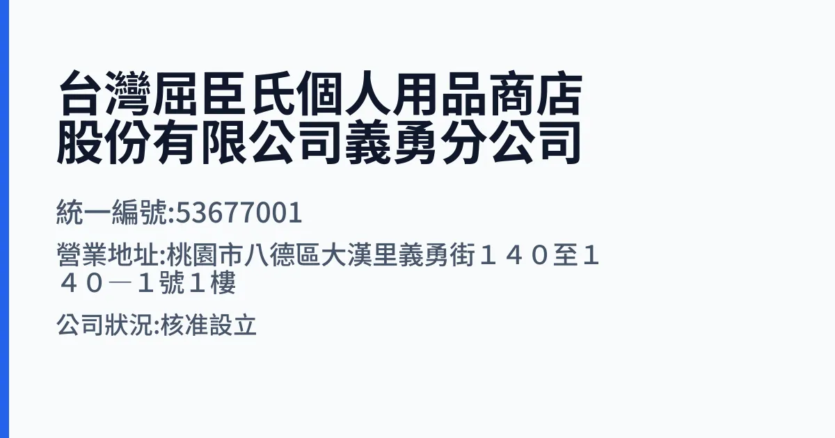 台灣屈臣氏個人用品商店股份有限公司義勇分公司 - 統編 53677001(桃園市) 公司登記資料與營業項目詳細圖表