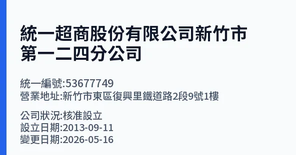 統一超商股份有限公司新竹市第一二四分公司的照片-統編 53677749(新竹市) 公司登記資料與營業項目詳細圖表