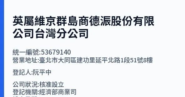英屬維京群島商德浱股份有限公司台灣分公司的照片-統編 53679140(臺北市) 公司登記資料與營業項目詳細圖表