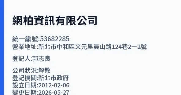 網柏資訊有限公司的照片-統編 53682285(新北市) 公司登記資料與營業項目詳細圖表