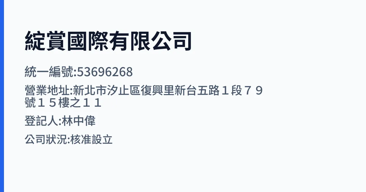 綻賞國際有限公司 - 統編 53696268(新北市) 公司登記資料與營業項目詳細圖表