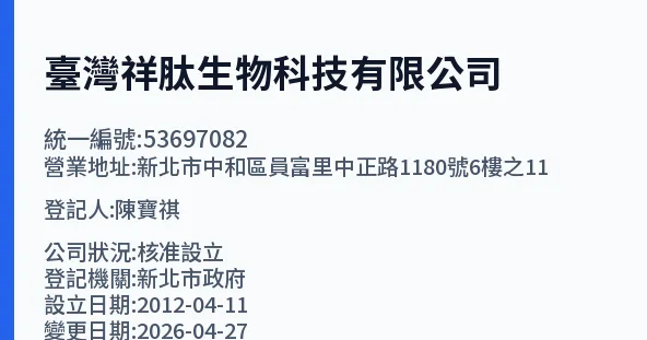 臺灣祥肽生物科技有限公司的照片-統編 53697082(新北市) 公司登記資料與營業項目詳細圖表