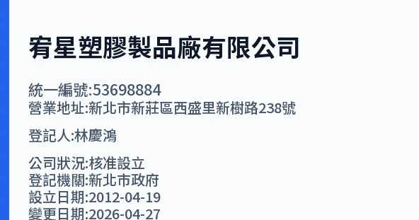 宥星塑膠製品廠有限公司的照片-統編 53698884(新北市) 公司登記資料與營業項目詳細圖表