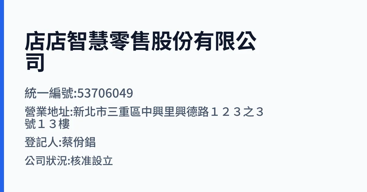 店店智慧零售股份有限公司 - 統編 53706049(新北市) 公司登記資料與營業項目詳細圖表