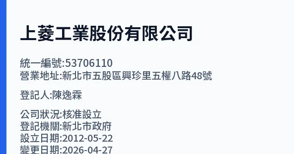 上菱工業股份有限公司的照片-統編 53706110(新北市) 公司登記資料與營業項目詳細圖表