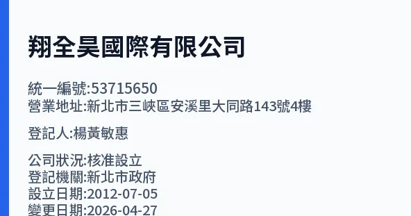 翔全昊國際有限公司的照片-統編 53715650(新北市) 公司登記資料與營業項目詳細圖表