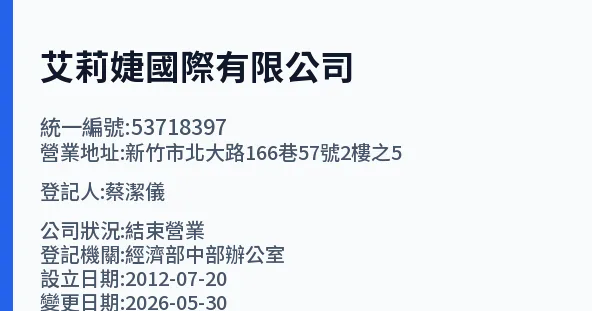 艾莉婕國際有限公司的照片-統編 53718397(新竹縣) 公司登記資料與營業項目詳細圖表
