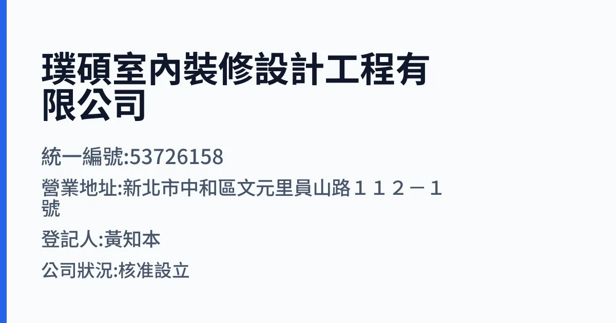 璞碩室內裝修設計工程有限公司 - 統編 53726158(新北市) 公司登記資料與營業項目詳細圖表