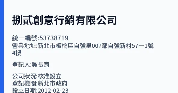捌貳創意行銷有限公司的照片-統編 53738719(新北市) 公司登記資料與營業項目詳細圖表