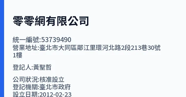 零零網有限公司的照片-統編 53739490(臺北市) 公司登記資料與營業項目詳細圖表