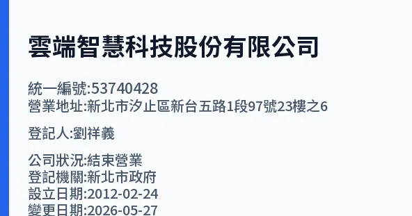 雲端智慧科技股份有限公司的照片-統編 53740428(新北市) 公司登記資料與營業項目詳細圖表