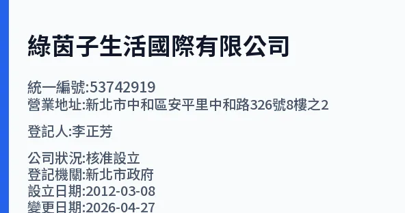 綠茵子生活國際有限公司的照片-統編 53742919(新北市) 公司登記資料與營業項目詳細圖表