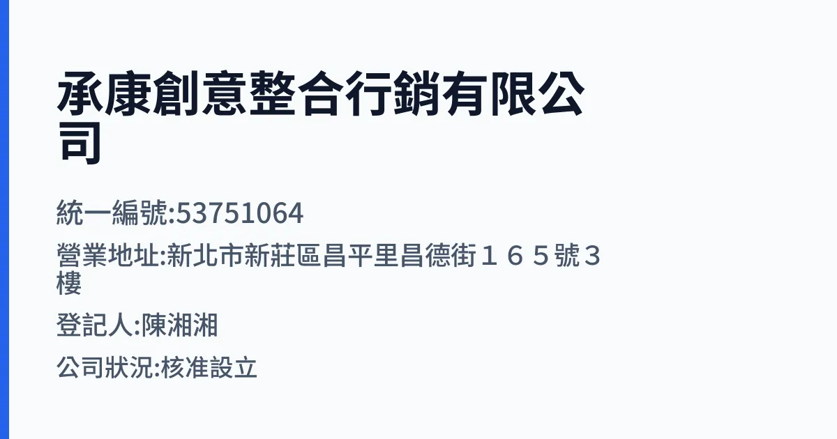 承康創意整合行銷有限公司 - 統編 53751064(新北市) 公司登記資料與營業項目詳細圖表
