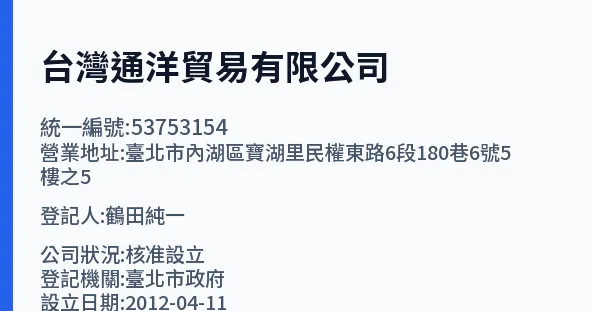台灣通洋貿易有限公司的照片-統編 53753154(臺北市) 公司登記資料與營業項目詳細圖表