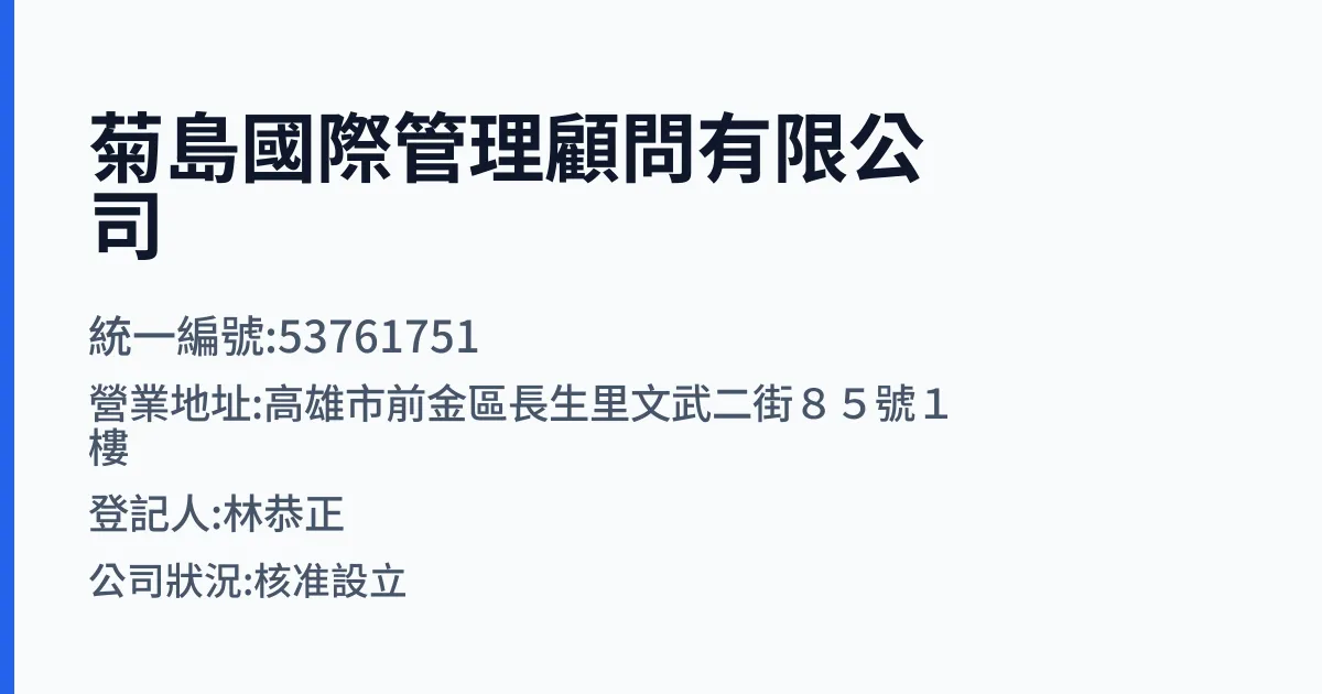 菊島國際管理顧問有限公司 - 統編 53761751(高雄市) 公司登記資料與營業項目詳細圖表
