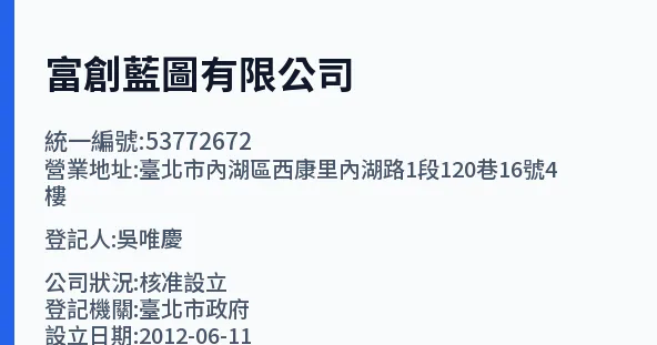 富創藍圖有限公司的照片-統編 53772672(臺北市) 公司登記資料與營業項目詳細圖表
