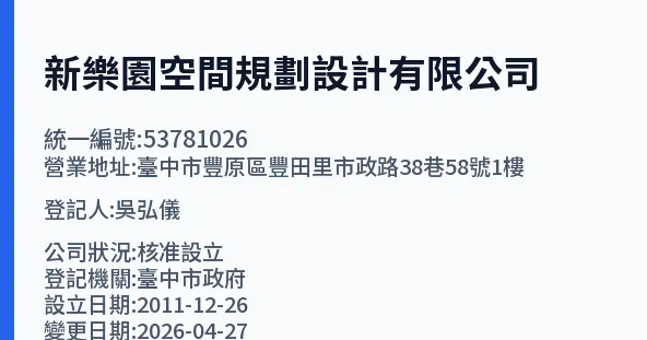 新樂園空間規劃設計有限公司的照片-統編 53781026(臺中市) 公司登記資料與營業項目詳細圖表