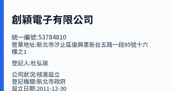 創穎電子有限公司的照片-統編 53784810(新北市) 公司登記資料與營業項目詳細圖表