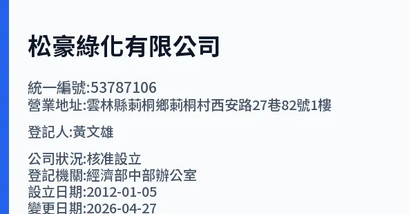 松豪綠化有限公司的照片-統編 53787106(雲林縣) 公司登記資料與營業項目詳細圖表