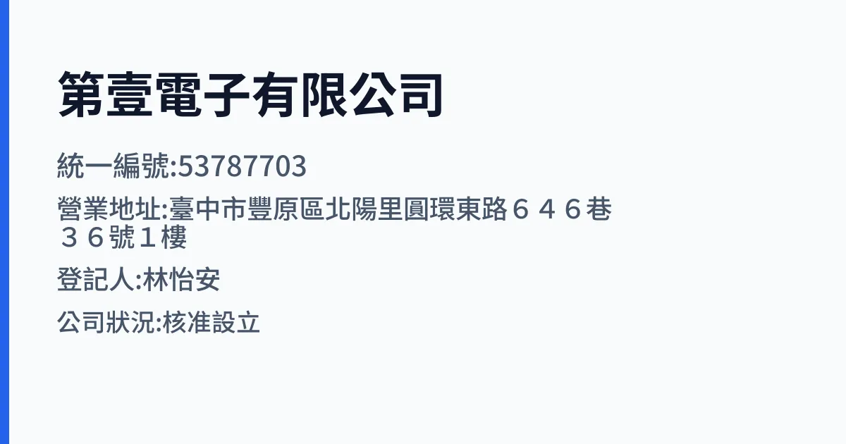 第壹電子有限公司 - 統編 53787703(臺中市) 公司登記資料與營業項目詳細圖表