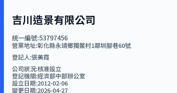 吉川造景有限公司的照片-統編 53797456(彰化縣) 公司登記資料與營業項目詳細圖表