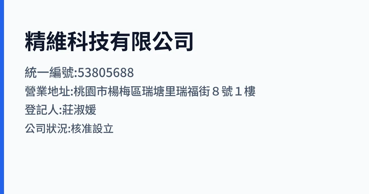 精維科技有限公司 - 統編 53805688(桃園市) 公司登記資料與營業項目詳細圖表