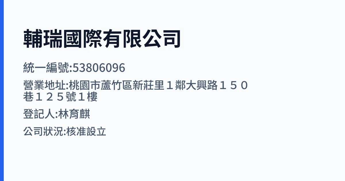 輔瑞國際有限公司 - 統編 53806096(桃園市) 公司登記資料與營業項目詳細圖表