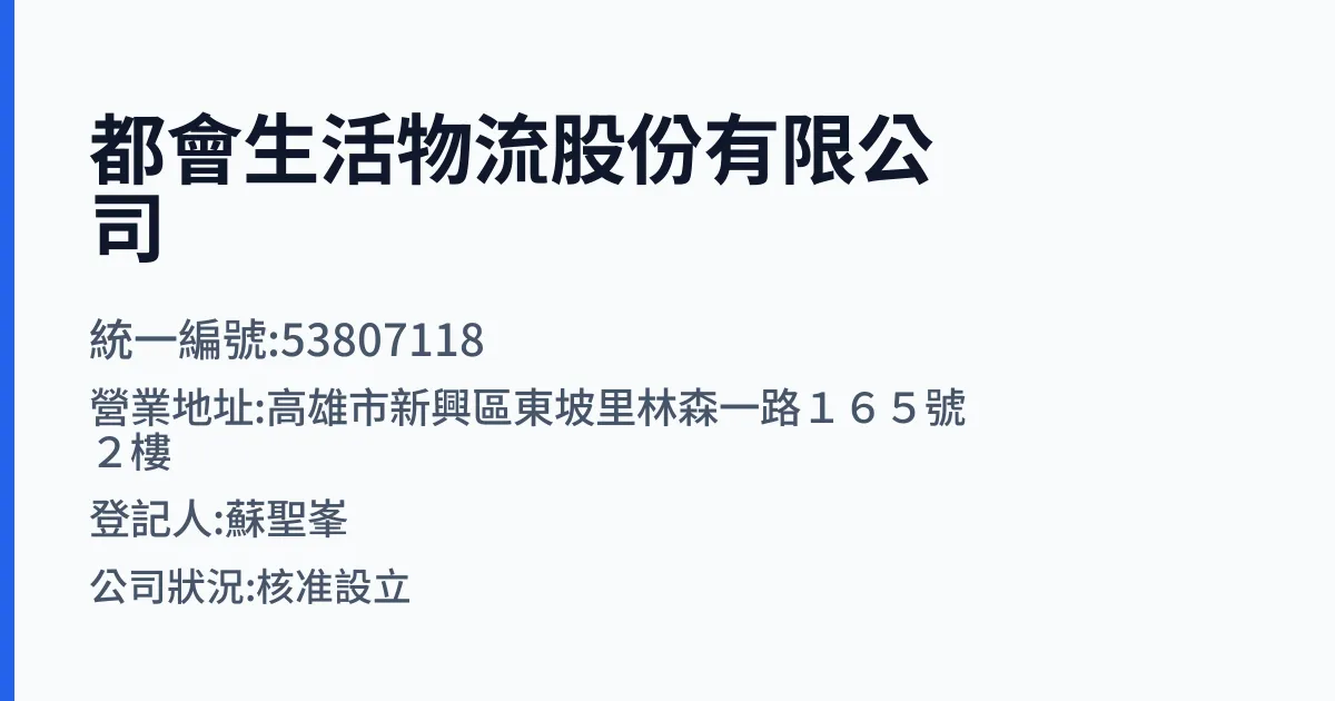 都會生活物流股份有限公司 - 統編 53807118（高雄市） 公司登記資料與營業項目詳細圖表