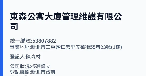 東森公寓大廈管理維護有限公司的照片-統編 53807882(新北市) 公司登記資料與營業項目詳細圖表