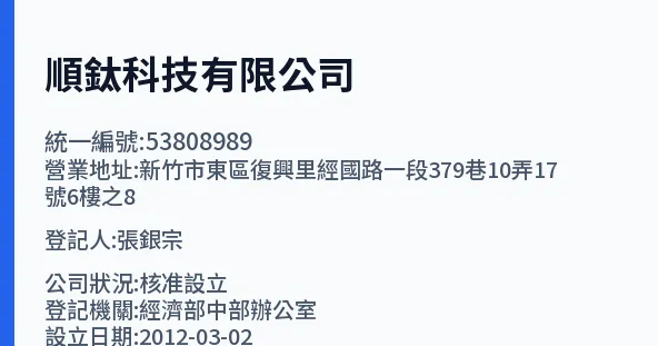 順鈦科技有限公司的照片-統編 53808989(新竹市) 公司登記資料與營業項目詳細圖表