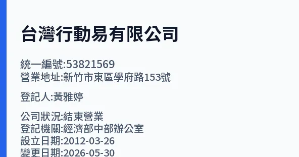台灣行動易有限公司的照片-統編 53821569(新竹市) 公司登記資料與營業項目詳細圖表