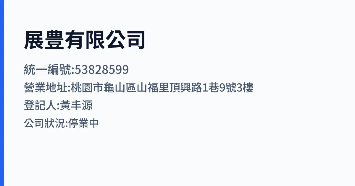 展豊有限公司 - 統編 53828599（桃園市） 公司登記資料與營業項目詳細圖表