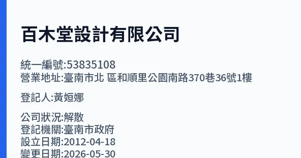 百木堂設計有限公司的照片-統編 53835108(臺南市) 公司登記資料與營業項目詳細圖表