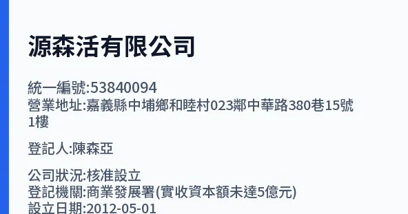 源森活有限公司的照片-統編 53840094(嘉義縣) 公司登記資料與營業項目詳細圖表