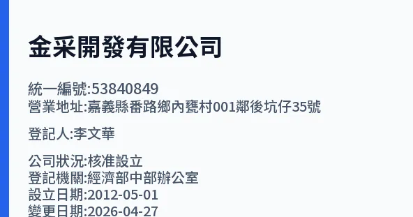 金采開發有限公司的照片-統編 53840849(嘉義縣) 公司登記資料與營業項目詳細圖表