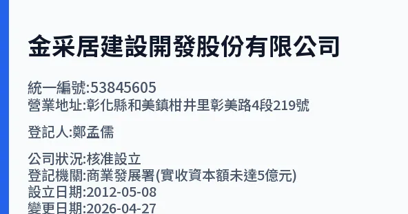 金采居建設開發股份有限公司的照片-統編 53845605(彰化縣) 公司登記資料與營業項目詳細圖表