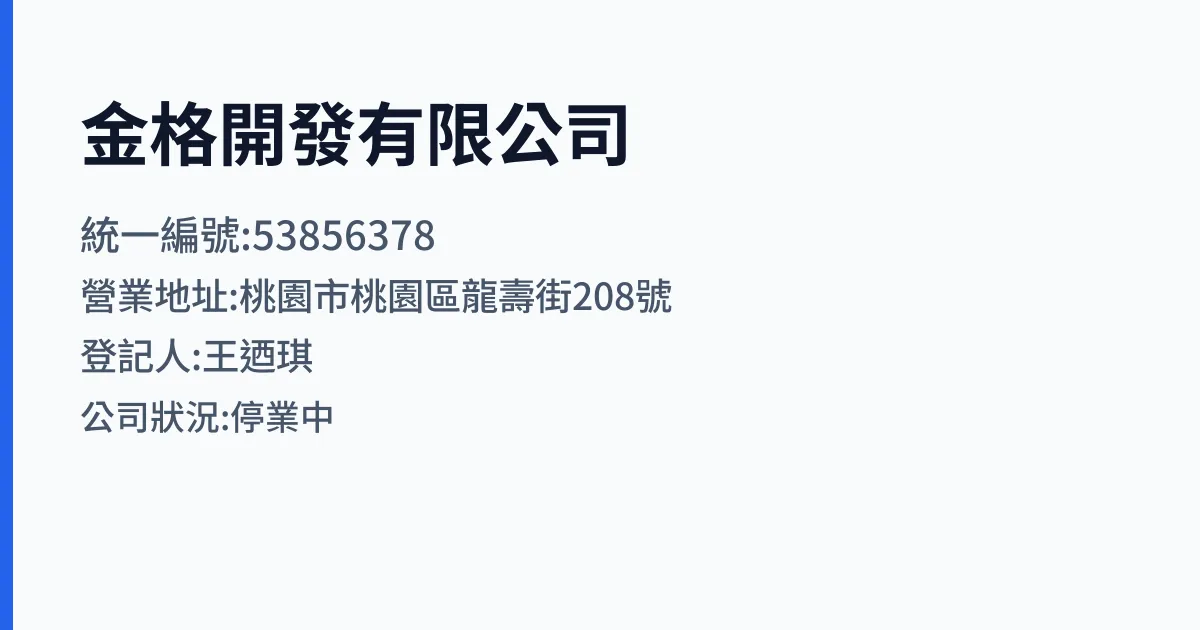 金格開發有限公司 - 統編 53856378(桃園市) 公司登記資料與營業項目詳細圖表
