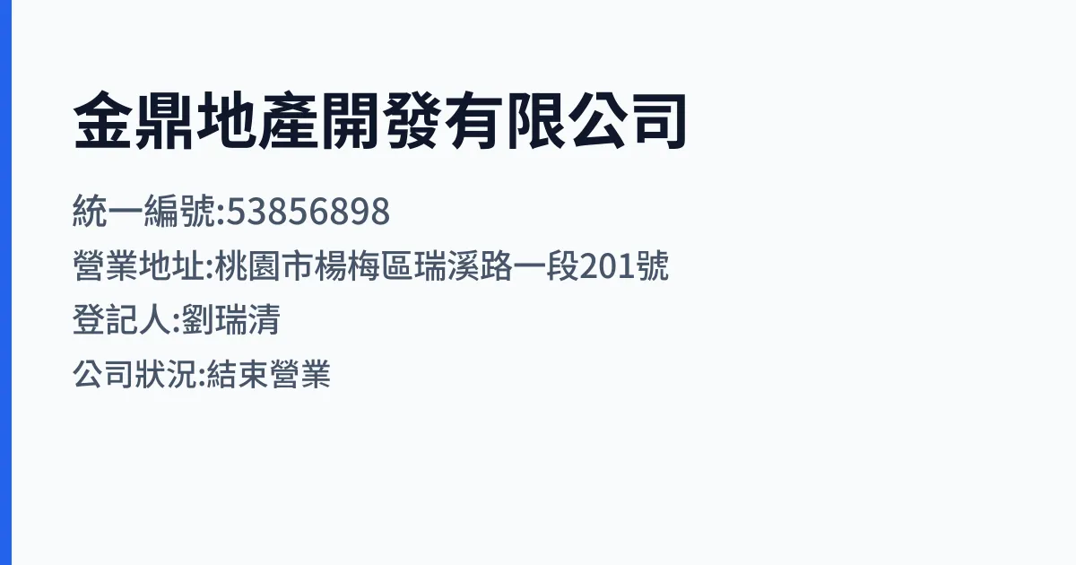 金鼎地產開發有限公司 - 統編 53856898(桃園市) 公司登記資料與營業項目詳細圖表